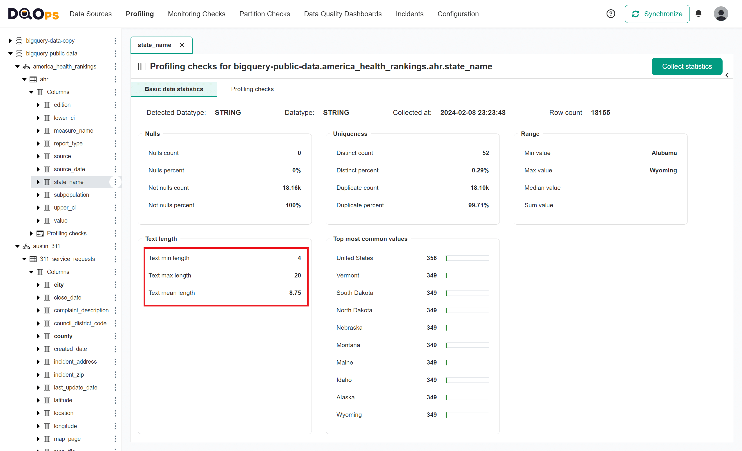 Text statistics - DQOps Data Quality Operations Center Documentation