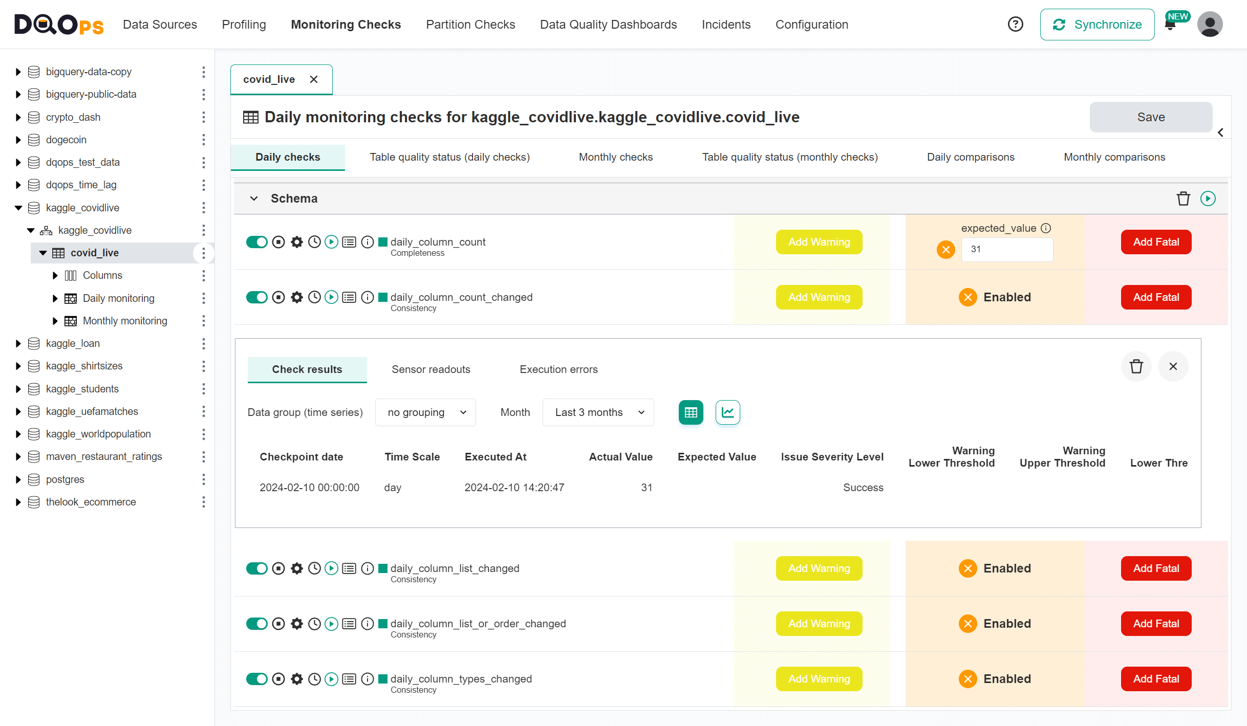 Table schema changes - DQOps Data Quality Operations Center Documentation