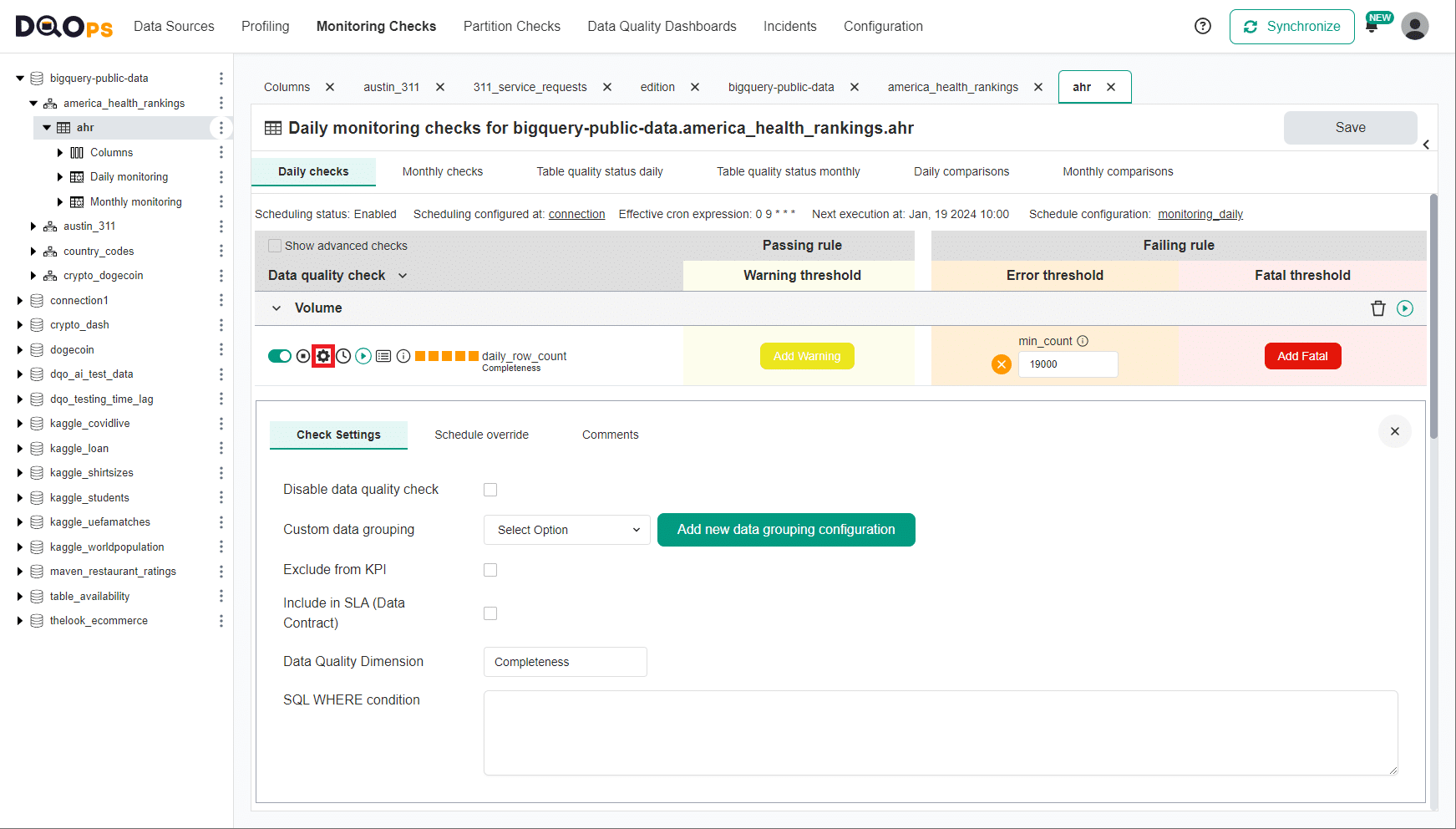 How to configure data quality checks and rules