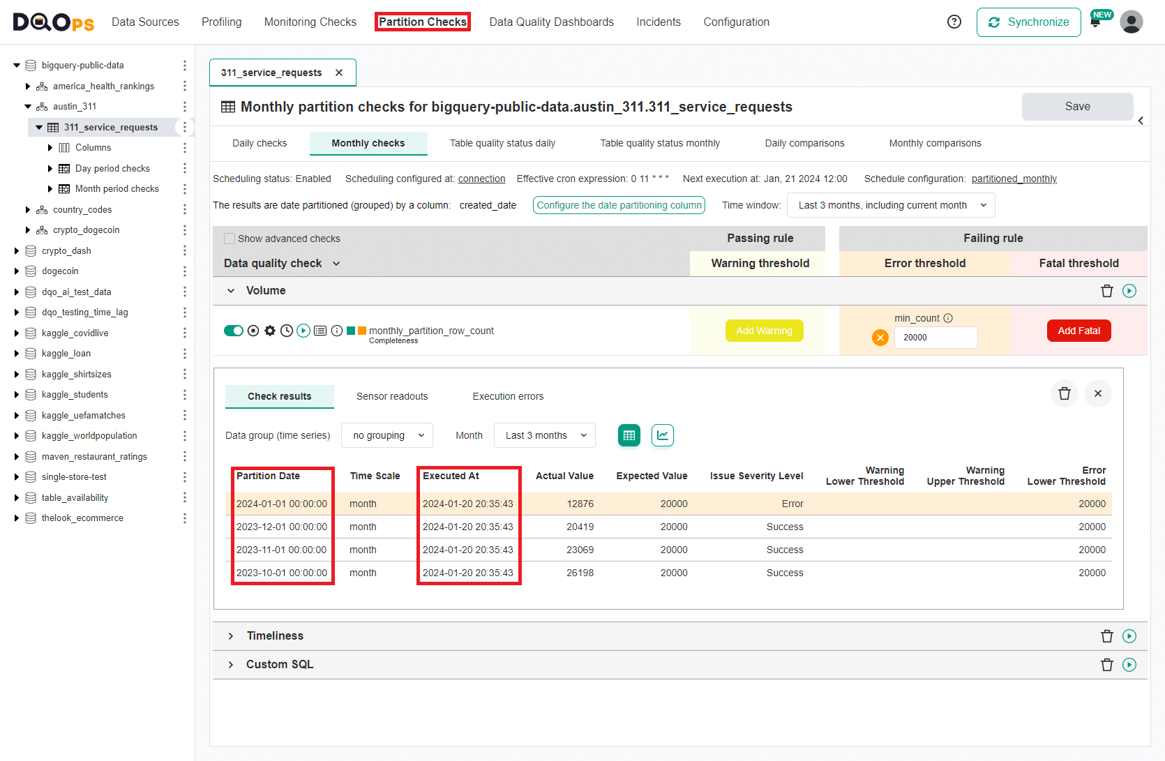 Partitioned data quality checks