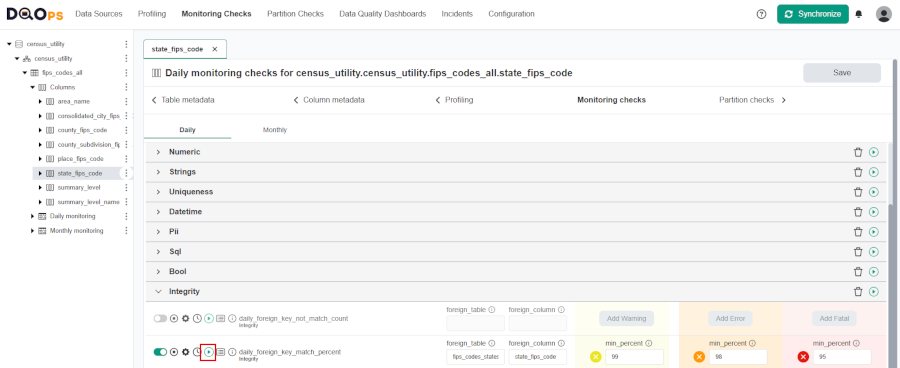 Integrity check between columns in different tables - DQOps Data ...