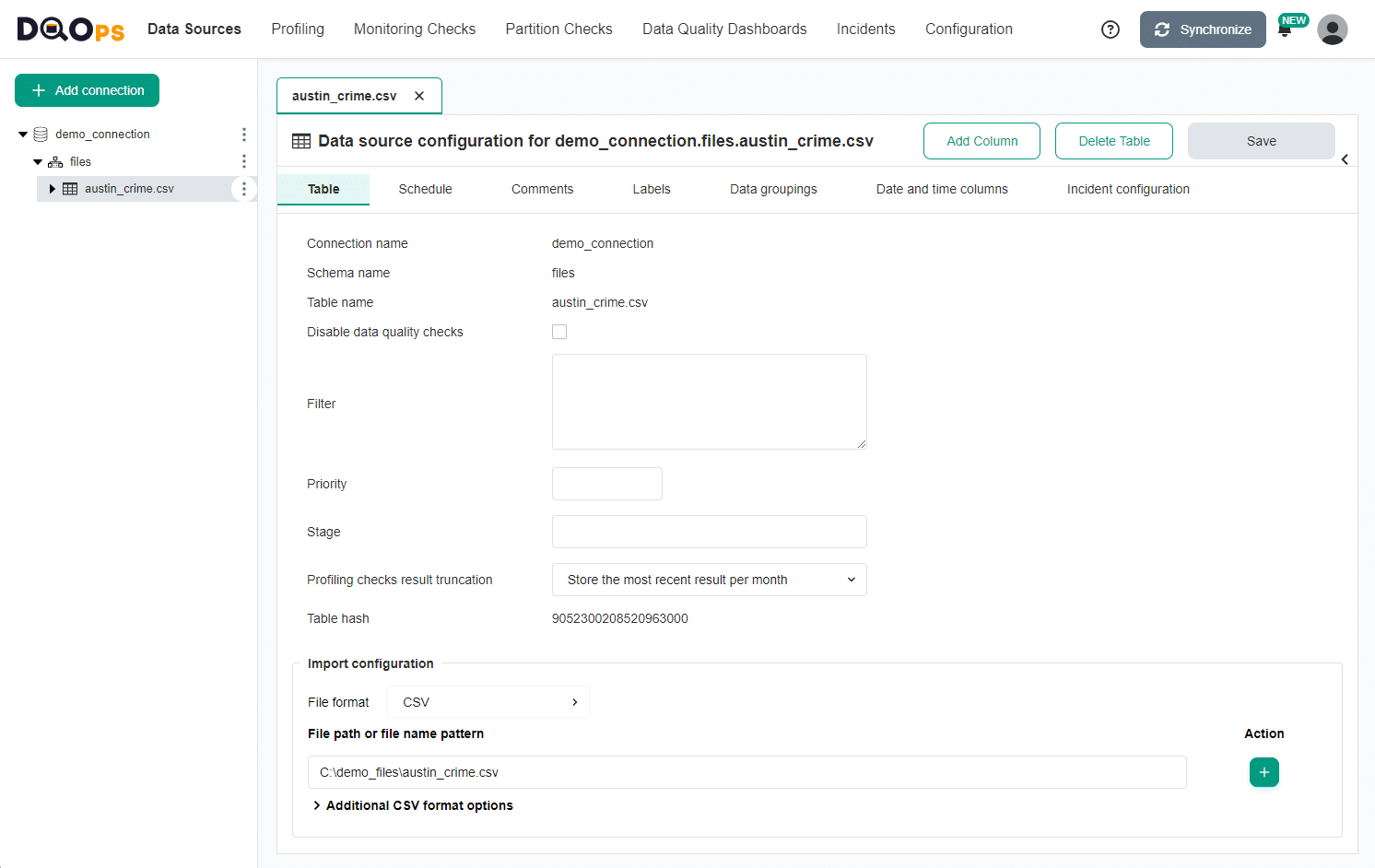 Creating a connection to a data source