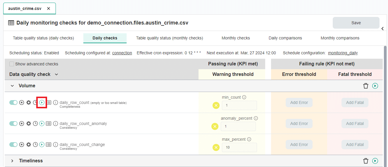 Review initial data quality results and run monitoring checks