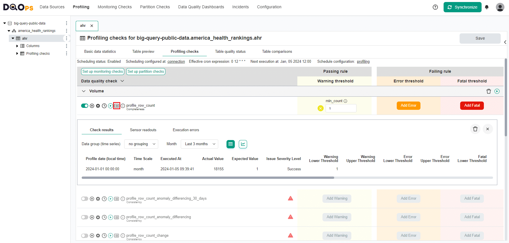 Daily monitoring of data quality - DQOps Data Quality Operations Center Documentation