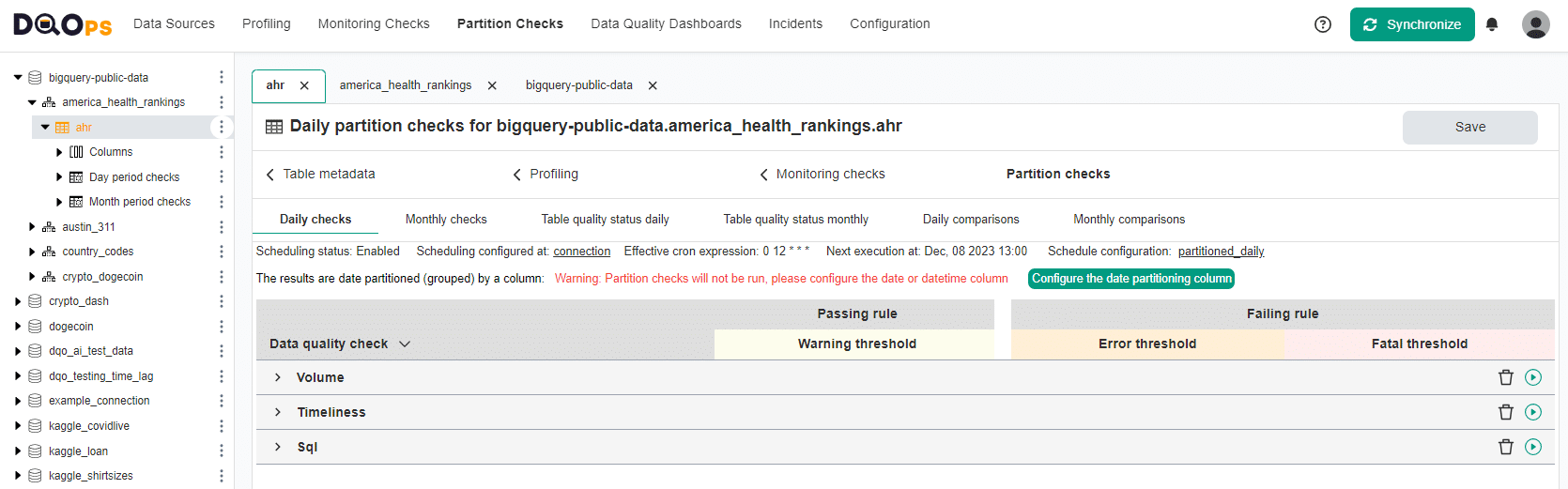 Partition checks - DQOps Data Quality Operations Center Documentation