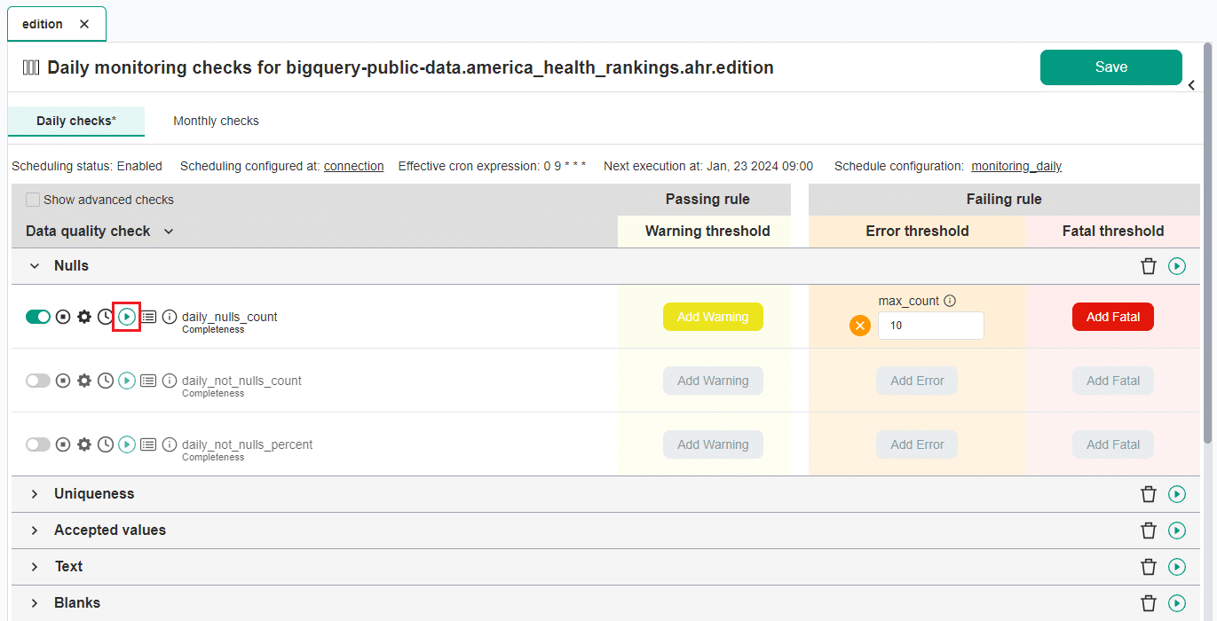 Running data quality checks